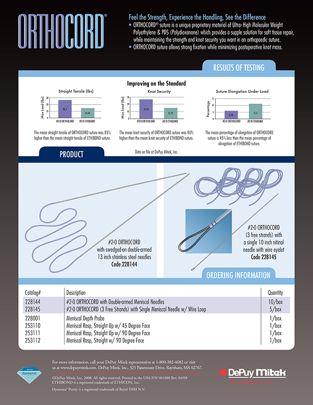 Meniscus Repair Needles with Orthocord Brochure